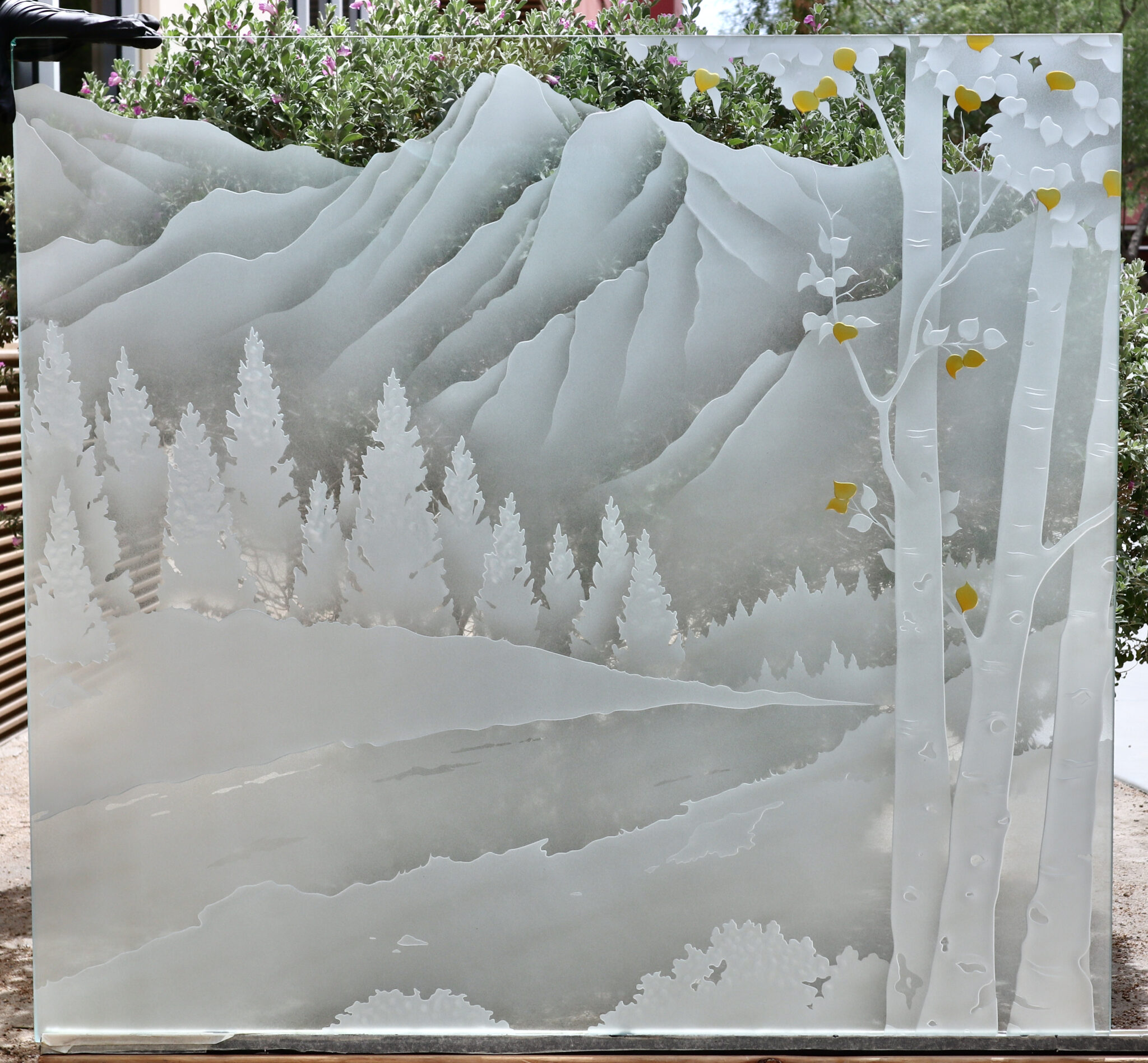 Frosted Glass Window - Birch in the Rockies - 3D Enhanced Painted ...