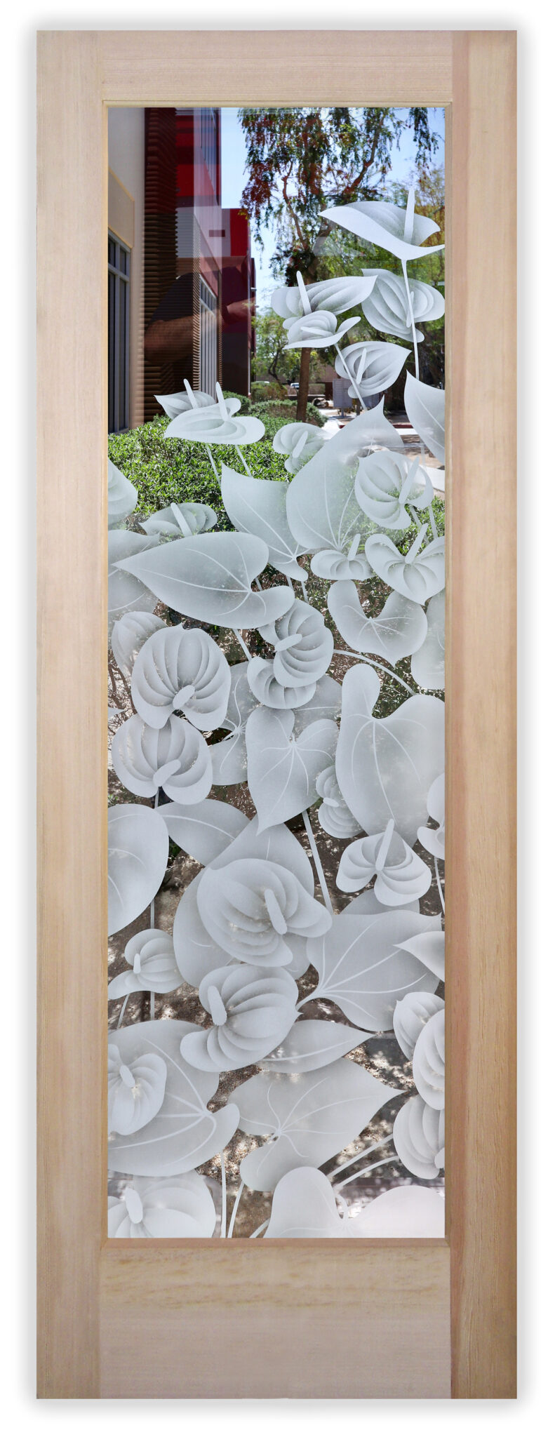 Frosted Glass Interior Door - Anthurium - 2D Shaded - Sans Soucie Art Glass