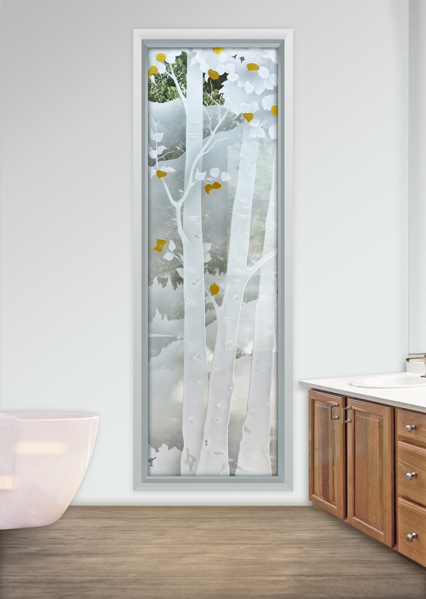 Frosted Glass Window - Birch in the Rockies - 3D Enhanced Painted ...